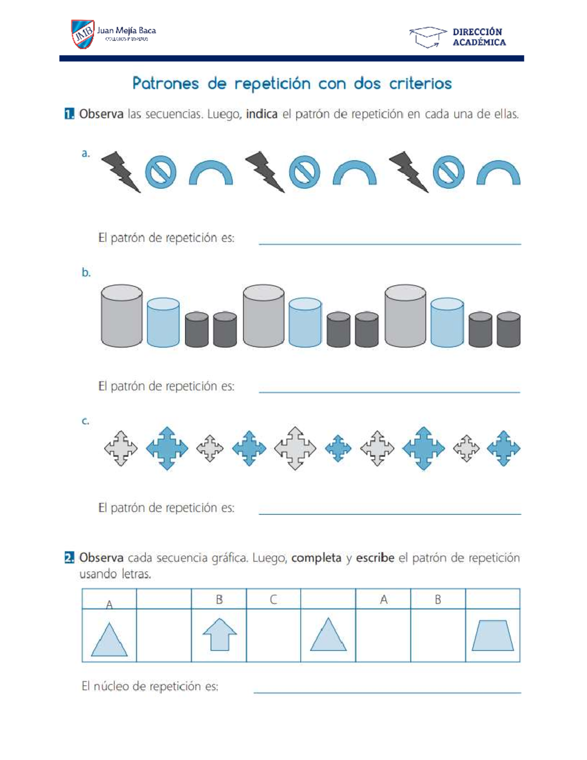 Ficha Patrones de repetición con dos criterios - Matematica Basica ...