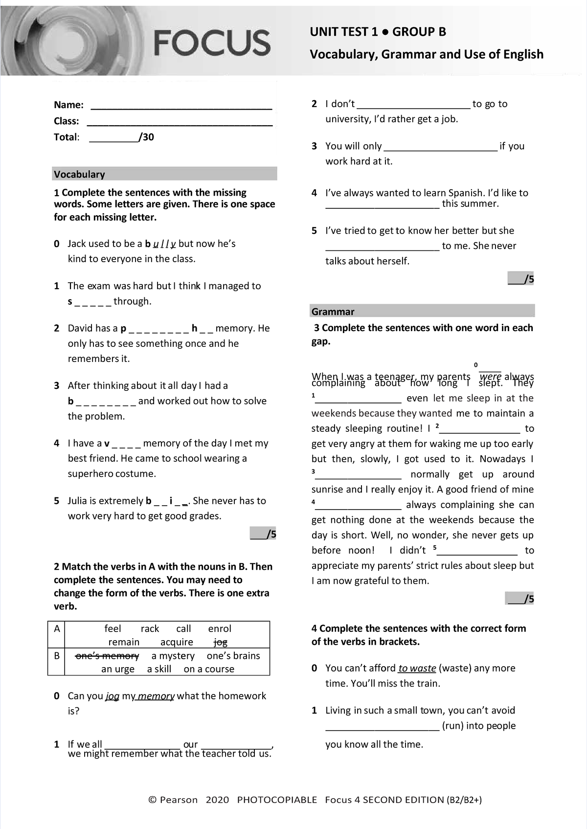 Pdf focus 4 2e unit test vocabulary grammar uoe unit1 groupb Compress