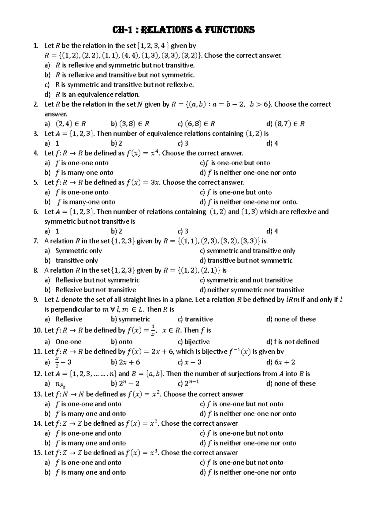 II-PUC CH-1 TO CH-13 MCQ & FILL IN THE Blanks - CH-1 : RELATIONS ...