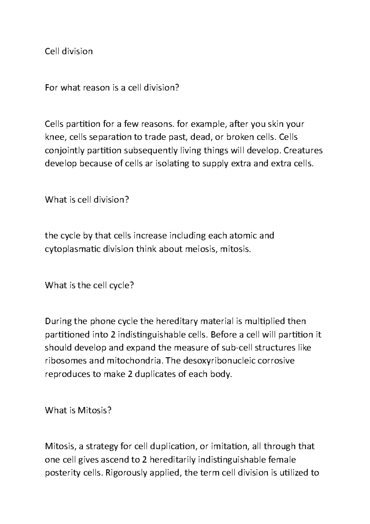 Cell division - NOTES on GSCE - Cell division For what reason is a cell ...