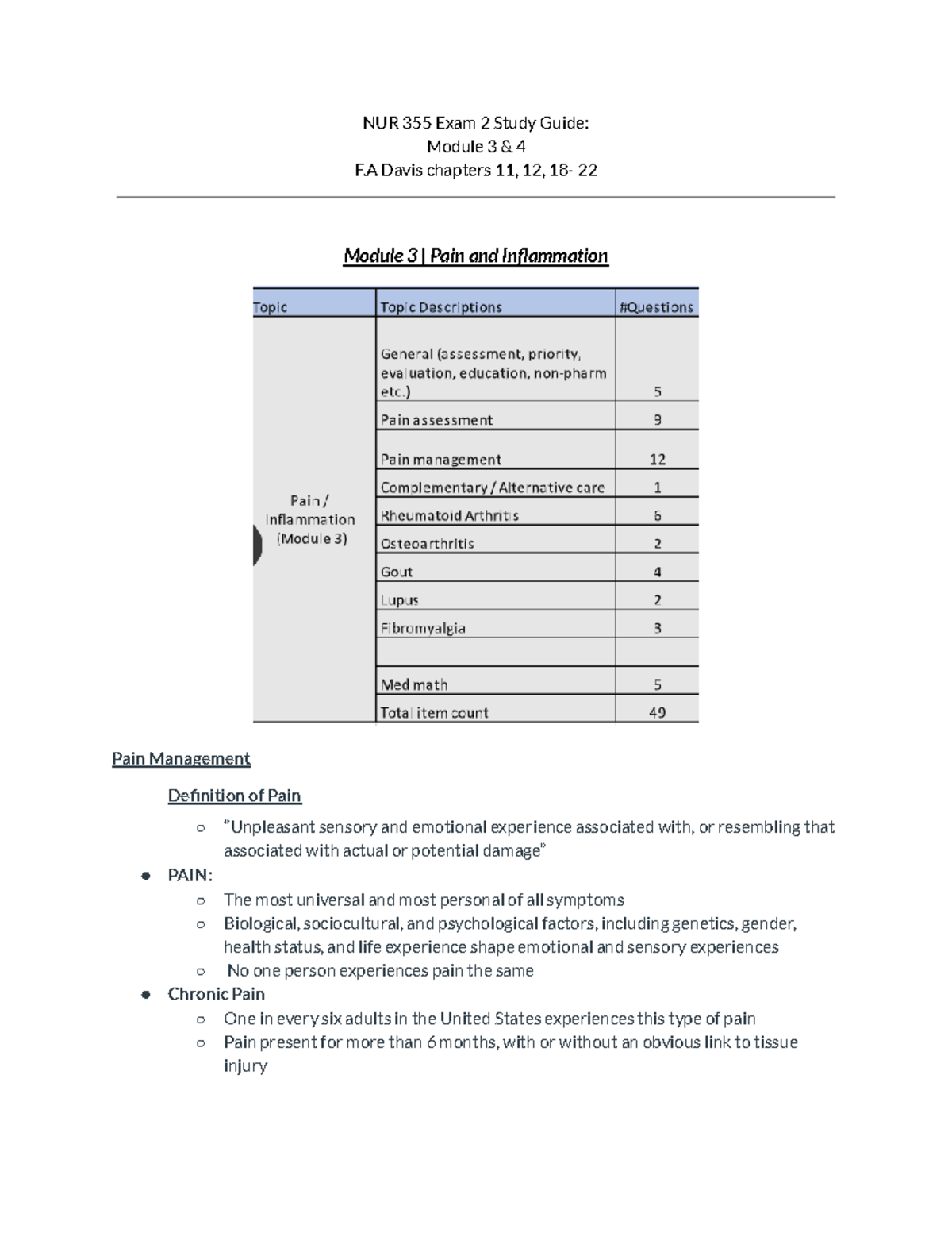 NUR 355 Exam 2 Study Guide - NUR 355 Exam 2 Study Guide: Module 3 & 4 F ...