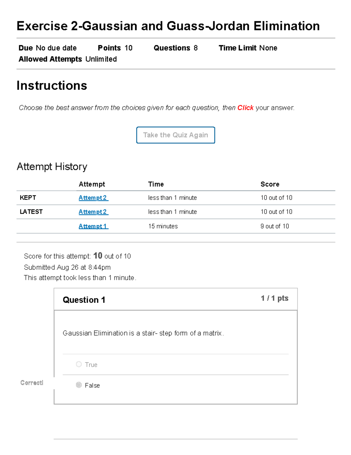 Gaussian and Guass-Jordan Elimination - Choose the best answer from the ...
