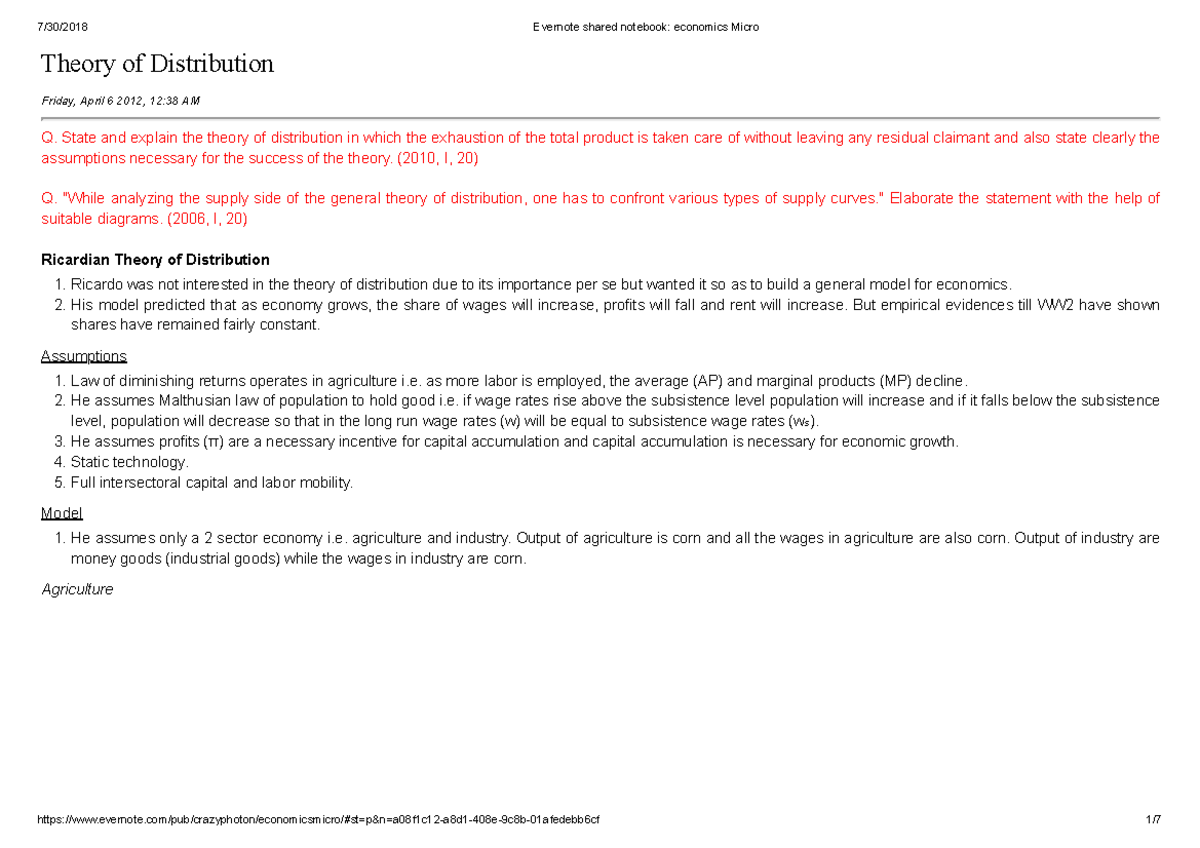 Microeconomics qe - Theory of Distribution Friday, April 6 2012, 12:38 ...