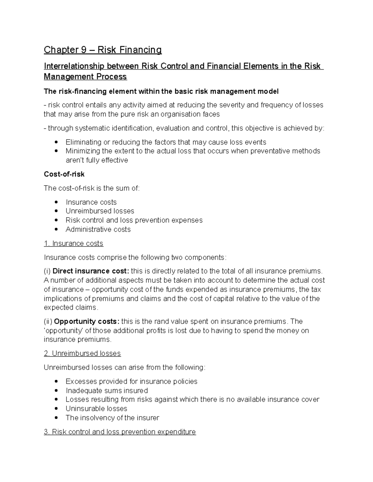 Chapter 9 - Risk Financing - Chapter 9 – Risk Financing ...
