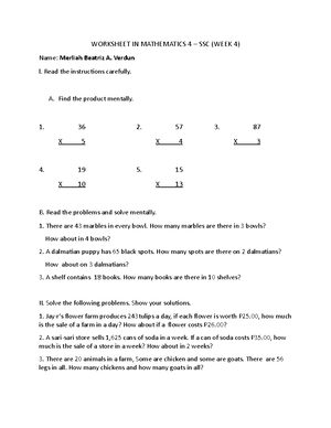 Math 7 Week 1 - weekly home learning plan - Quarter: First Grade Level ...