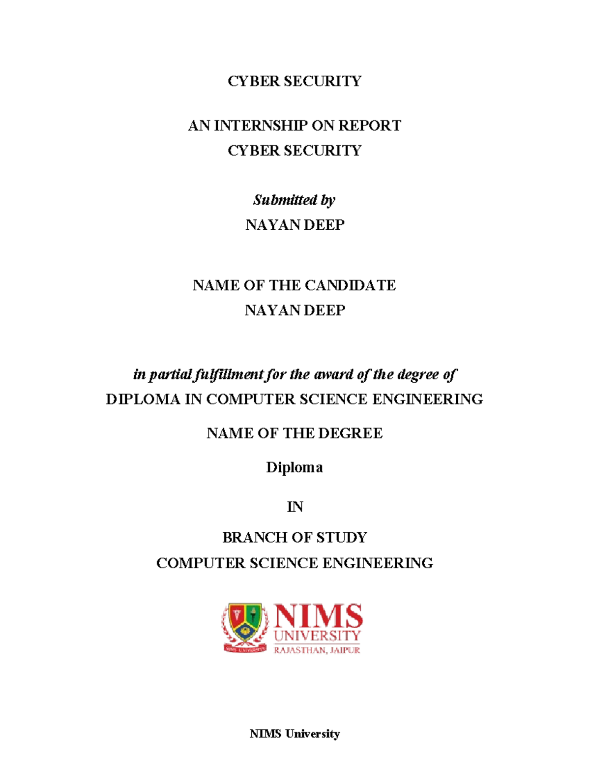 Internship Report Format - CYBER SECURITY AN INTERNSHIP ON REPORT CYBER ...