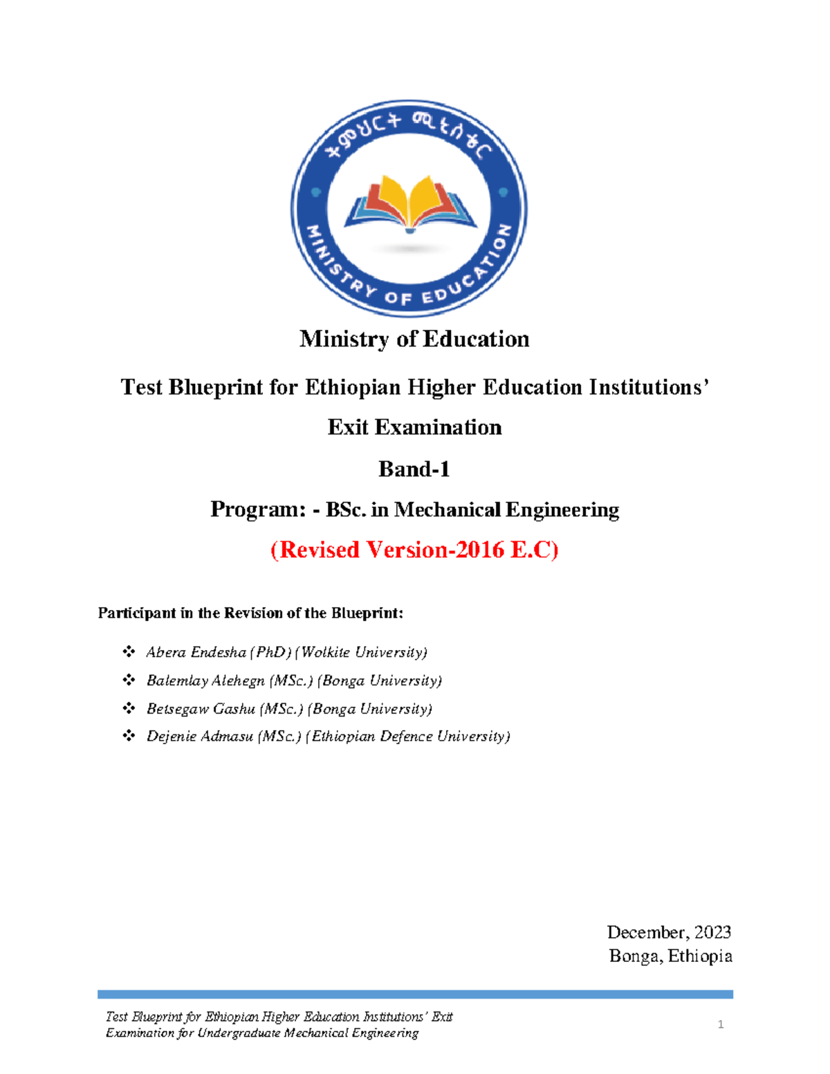 Revised Blueprint, Mechanical Engineering - Test Blueprint for ...