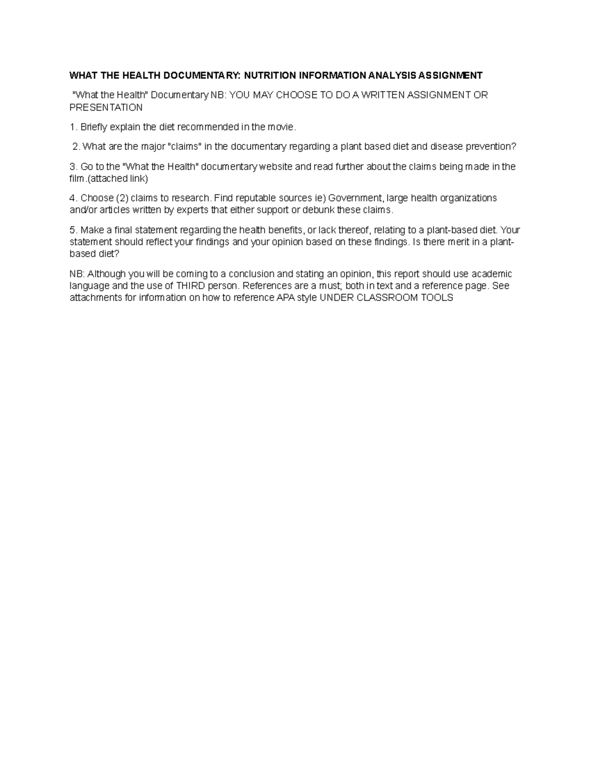 WHAT THE Health Documentary Assignment - WHAT THE HEALTH DOCUMENTARY ...