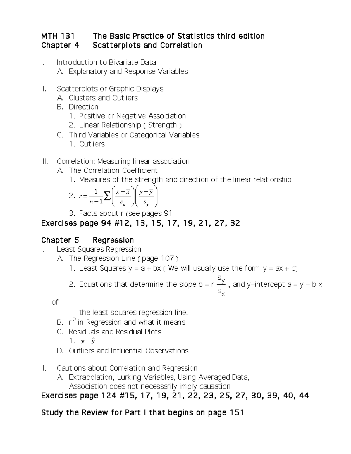 BPSChap 4-5 3rd ed summary - MTH 131 The Basic Practice of Statistics third edition Chapter 4 ...