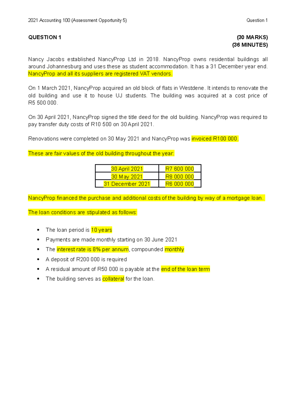 ACC100 AO5 Q1 2021 Q1 Suggested solution - QUESTION 1 (30 MARKS) (36 ...