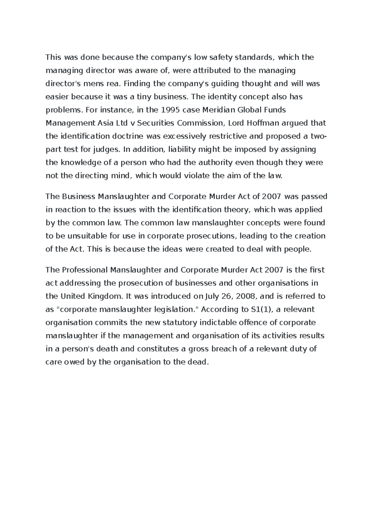 Busines law 64 - This was done because the company's low safety ...