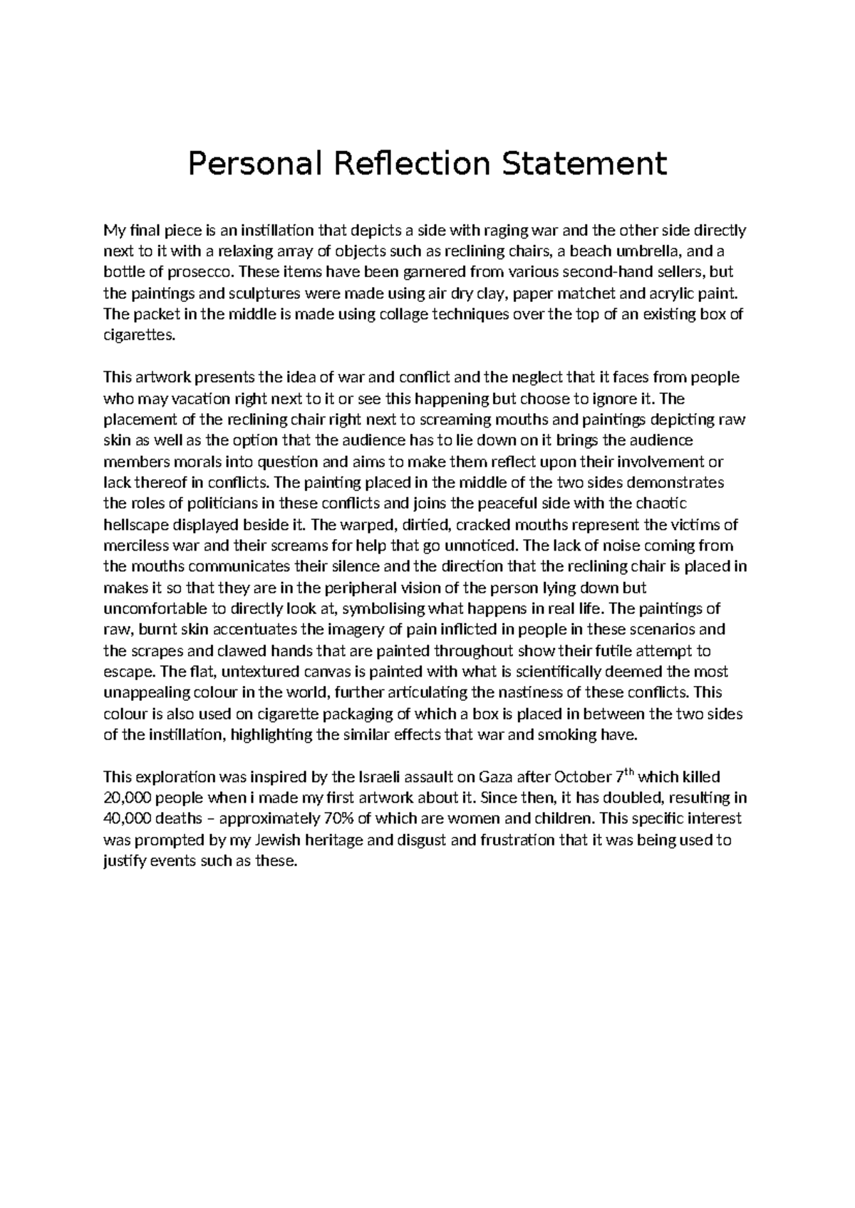 Things to print for art - Personal Reflection Statement My final piece ...