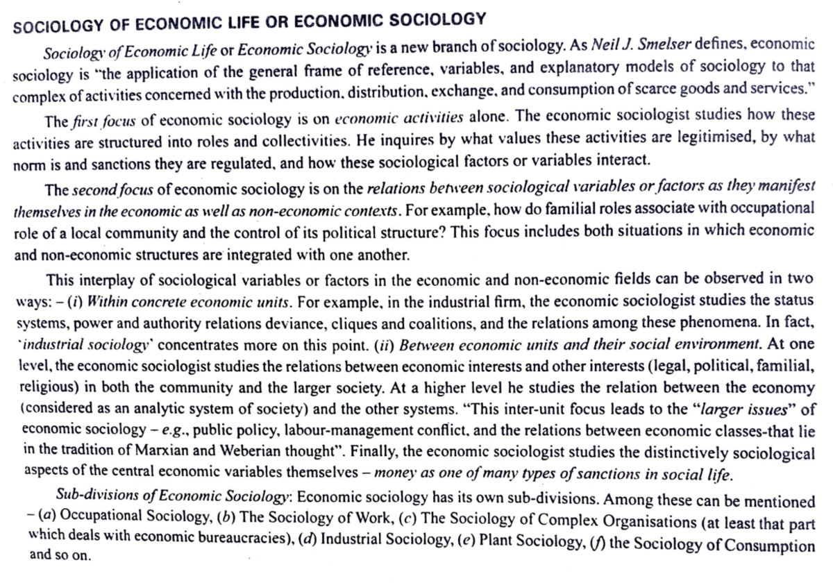 Sociology of Economic life or Economic Sociology - SOCIOLOGY OF ...