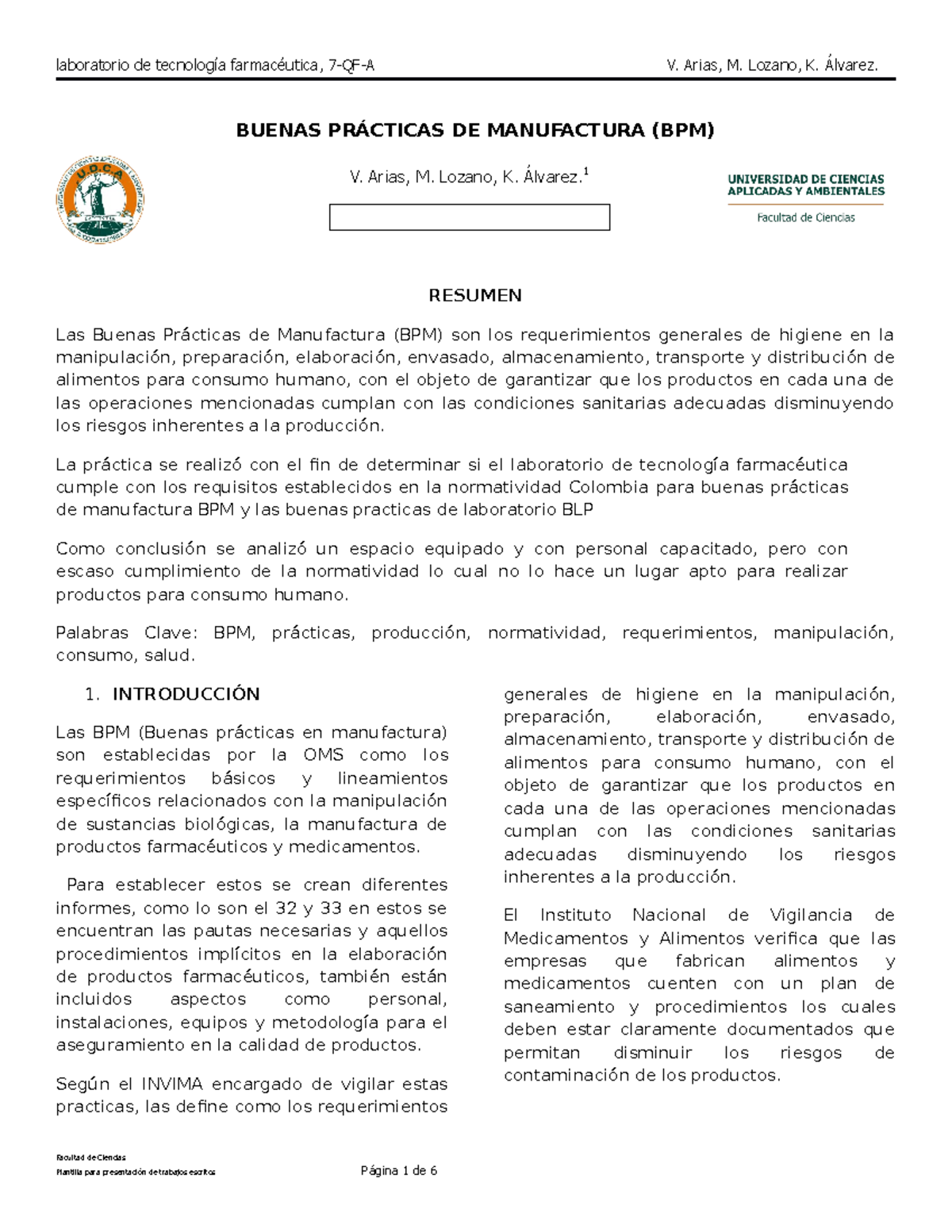 Informe práctica 2 BPM - Checklist de las buenas practicas de manufactura - BUENAS PRÁCTICAS DE ...