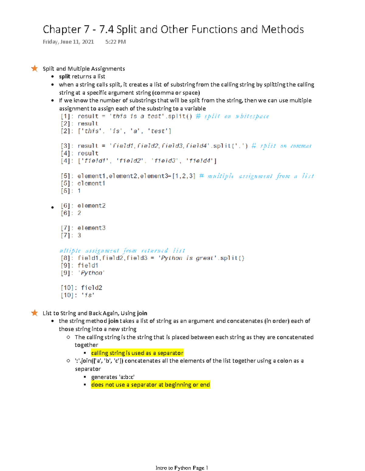 Chapter 7 - 7.4 Split and Other Functions and Methods - Split and ...