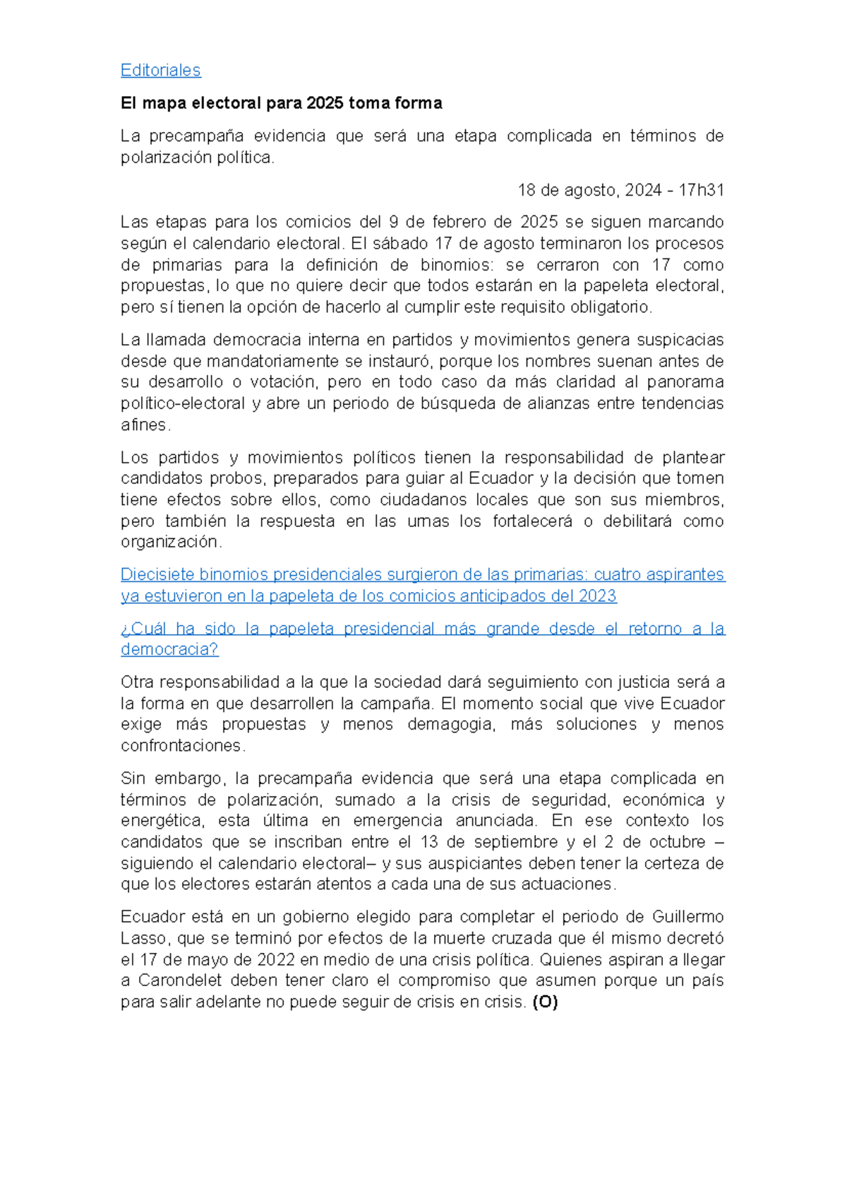Editoriale 2 - Editoriales El mapa electoral para 2025 toma forma La ...