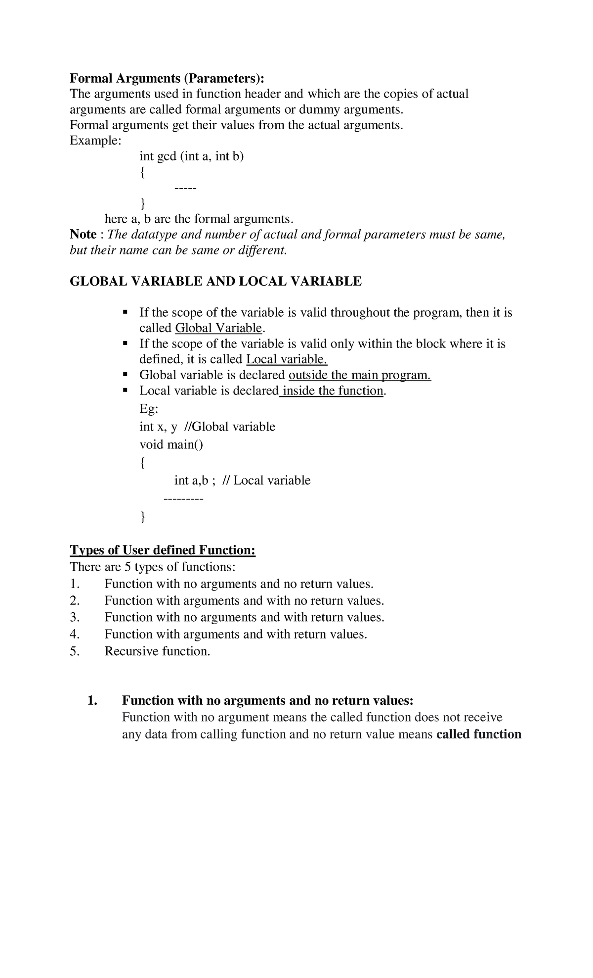 User Defined Functions Formal Arguments Parameters The Arguments