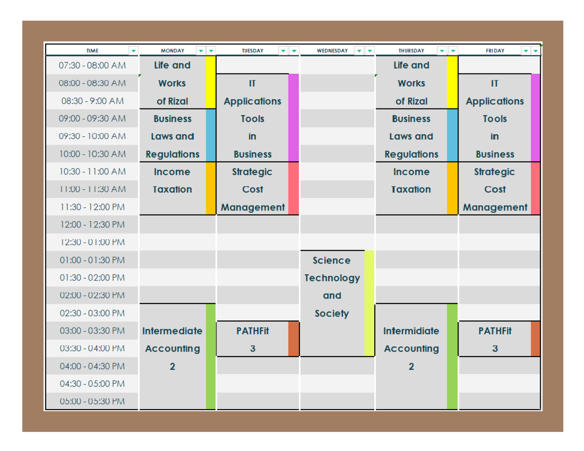 Schedule - idea - Life and Works of Rizal - Studocu