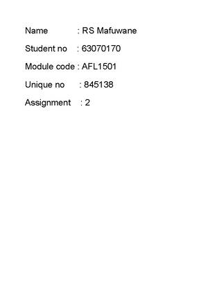 101 2023 1 b - Tutorial letter - AFL1501 - Unisa - Studocu
