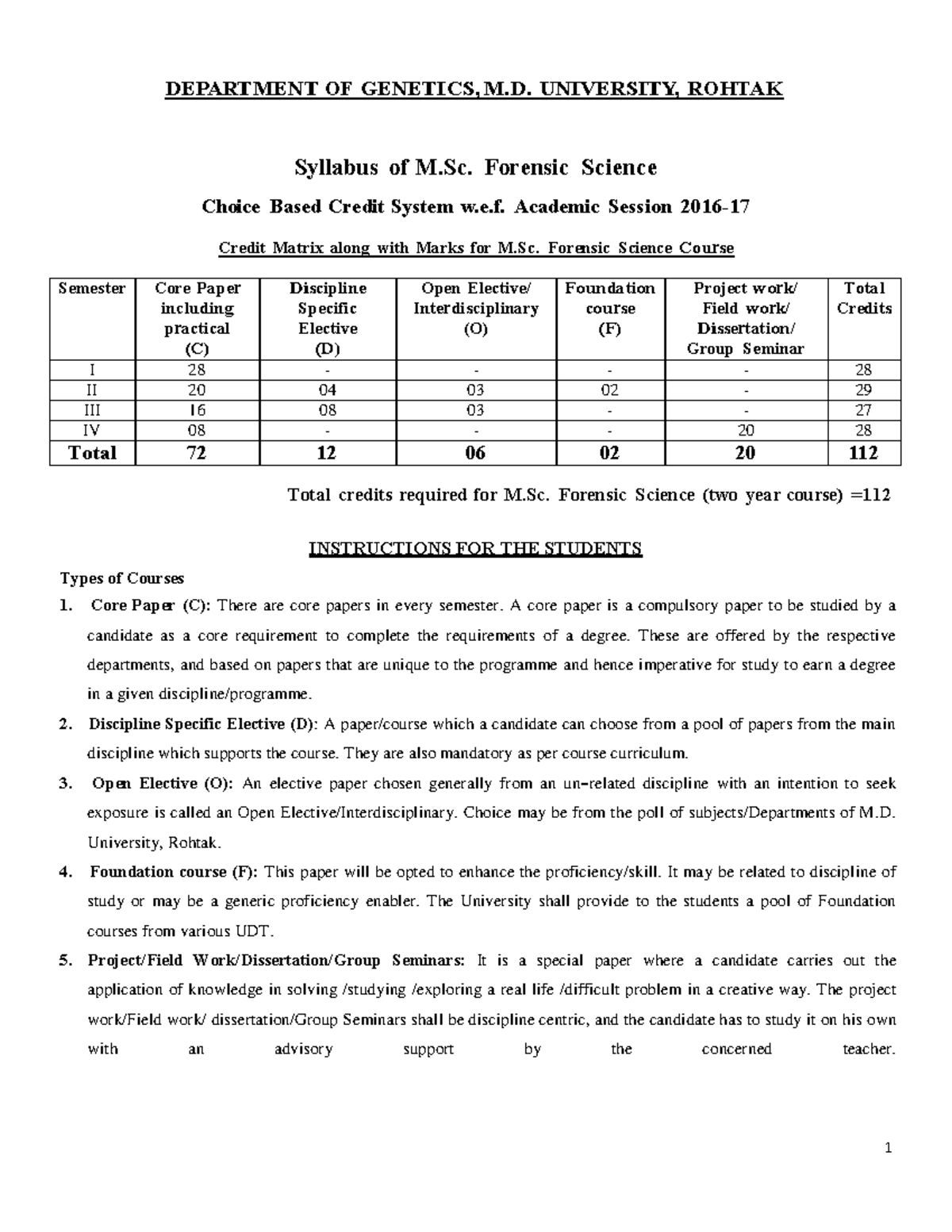 MSc Forensic science - DEPARTMENT OF GENETICS, M. UNIVERSITY, R O H TAK ...