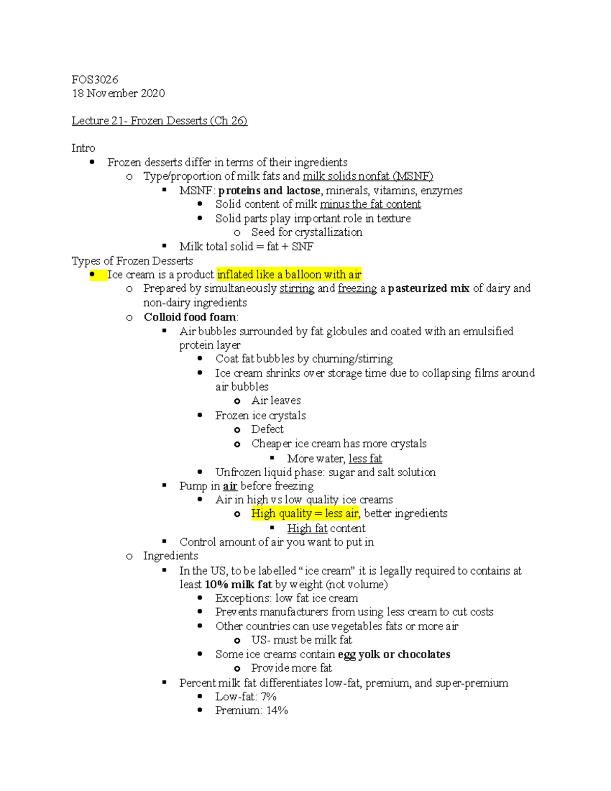 Frozen Desserts - Lecture notes 21 - FOS 18 November 2020 Lecture 21 ...