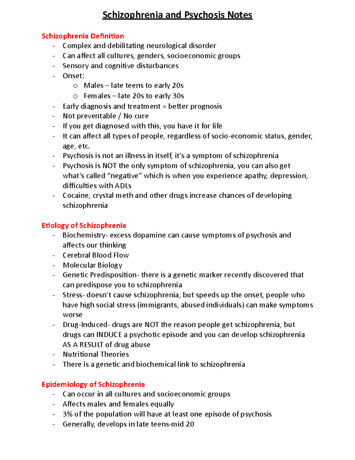 Schizophrenia and Psychosis Notes - Schizophrenia and Psychosis Notes ...