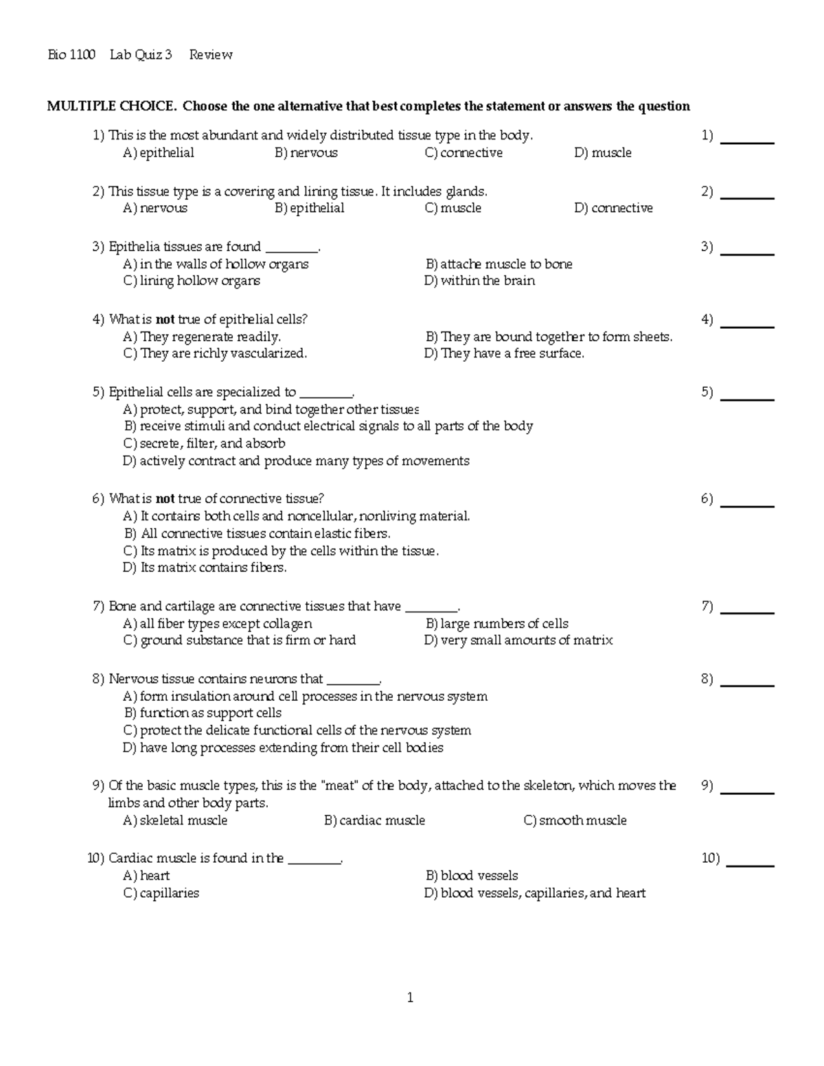 Summer 2016 Lab Quiz 3 Review - Bio 1100 Lab Quiz 3 Review MULTIPLE ...