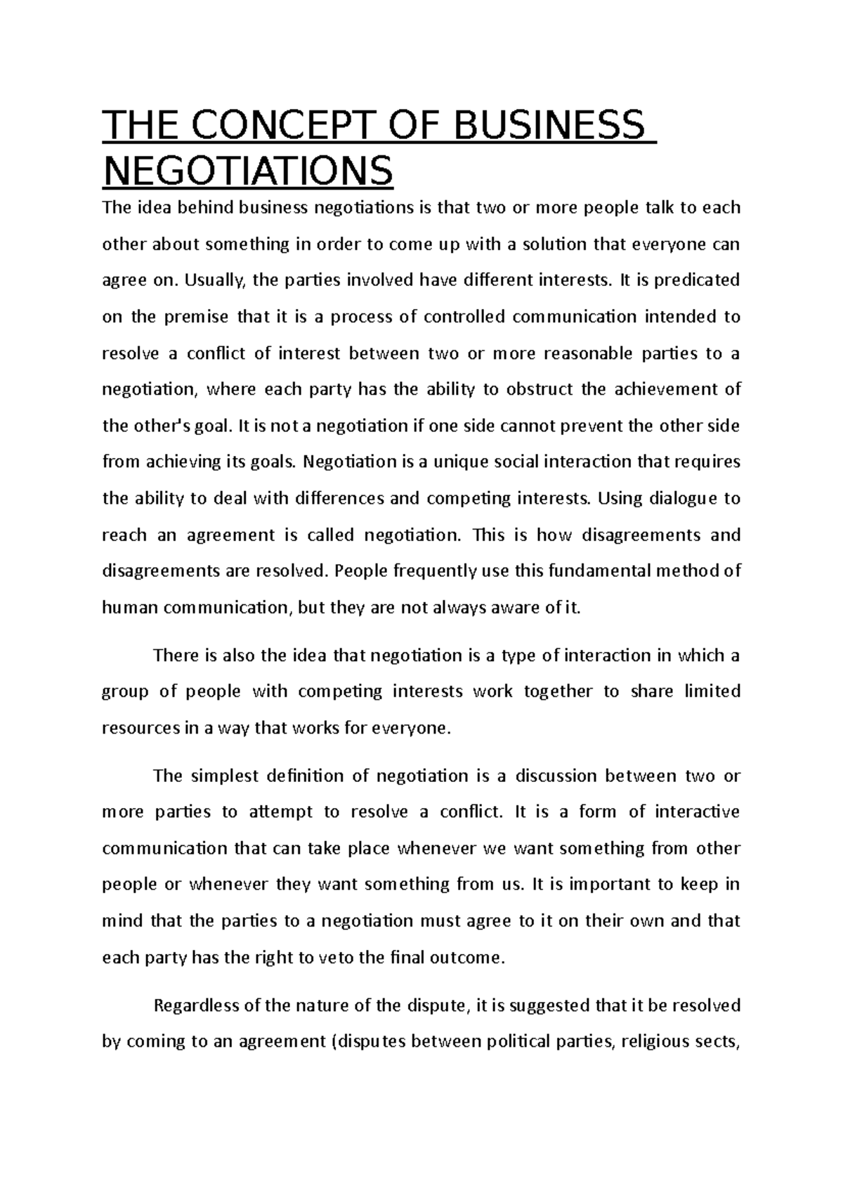 THE Concept OF Business Negotiations - THE CONCEPT OF BUSINESS ...