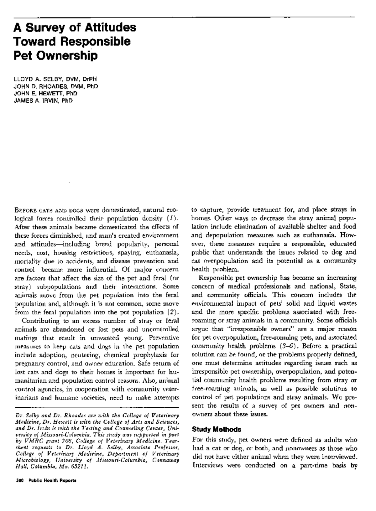 A Survey of Attitudes Toward Responsible Pet Ownership - A Survey of ...