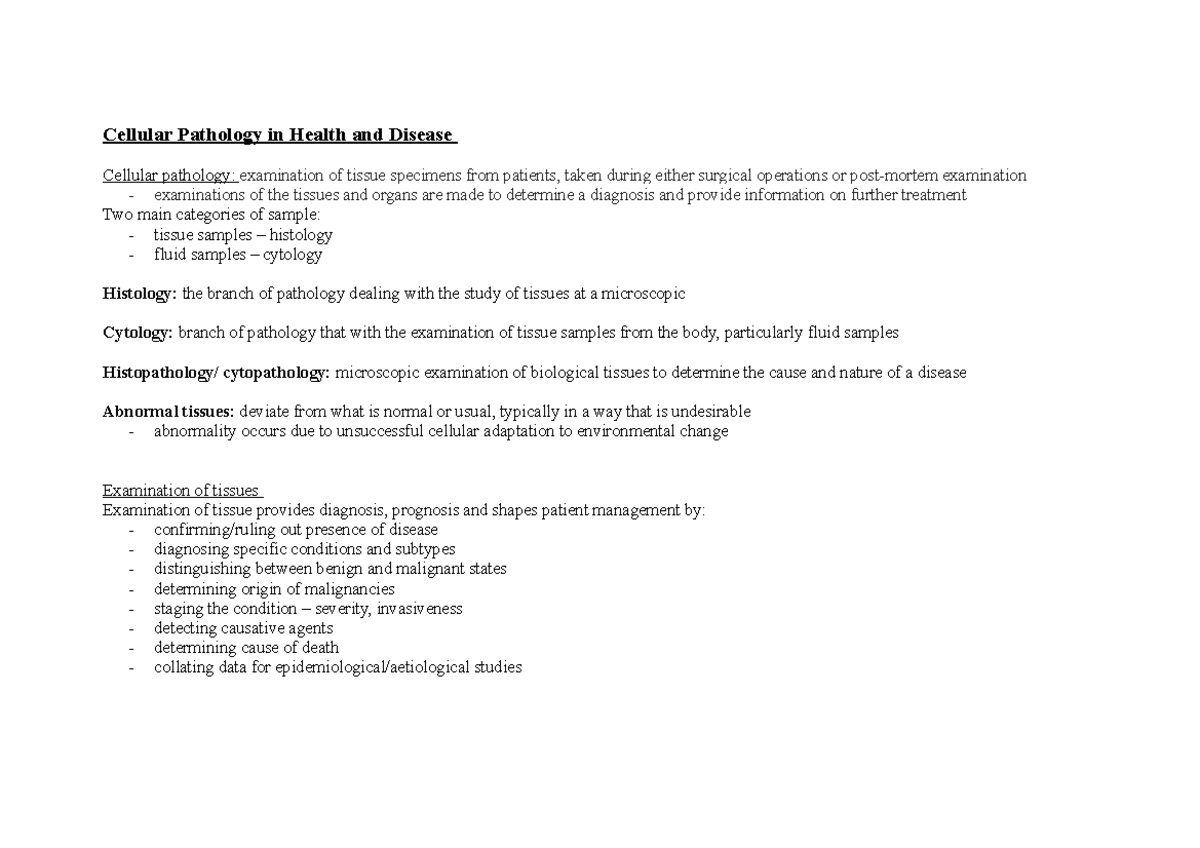2. Cellular Pathology - sample is fixated in order to preserve fresh ...