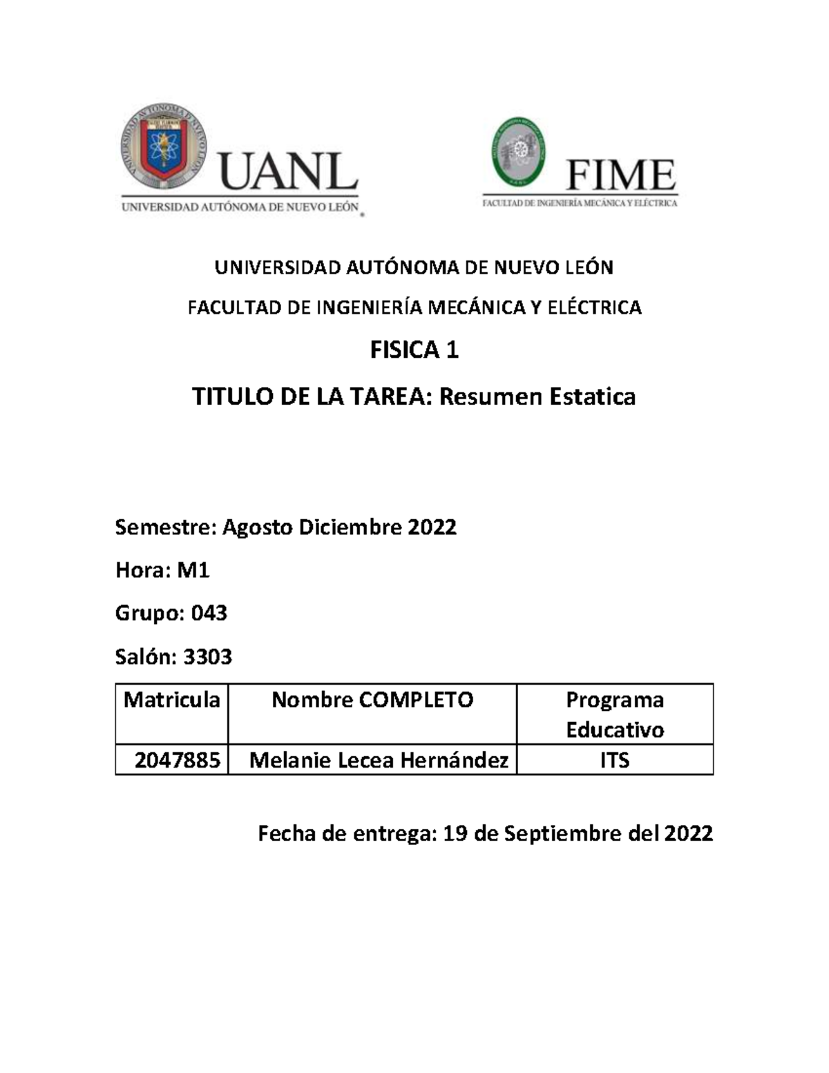 Resumen Fisica - aznZBZ - UNIVERSIDAD AUT”NOMA DE NUEVO LE”N FACULTAD DE INGENIERÕA MEC¡NICA Y ...