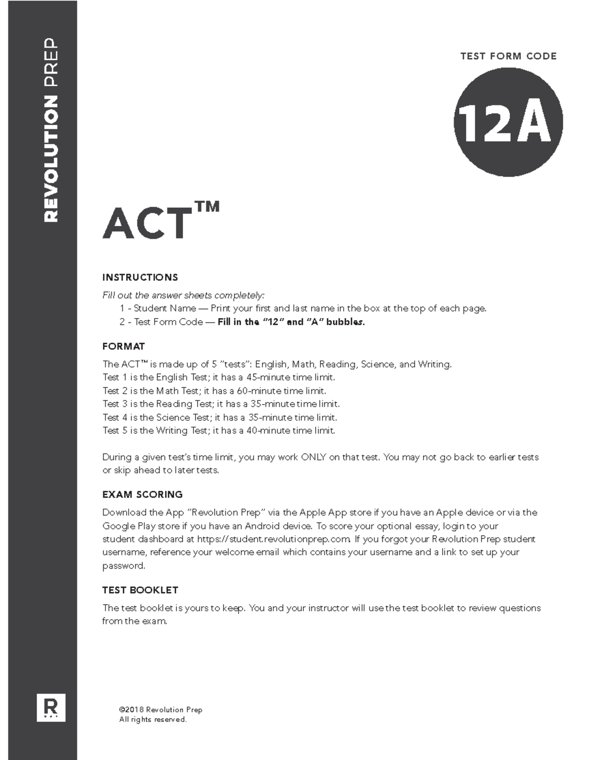 Act 12A - Practice wuestions - ©2018 Revolution Prep All rights ...