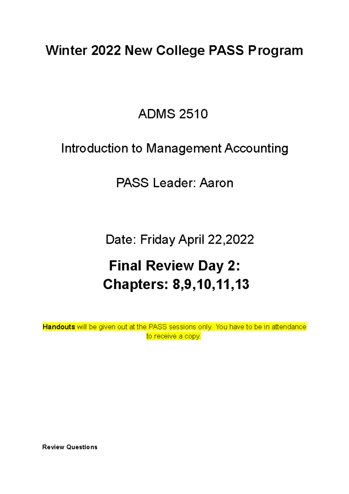 Copy of PASS Day 2 FN Review - Winter 2022 New College PASS Program ... Copy of PASS Day 2 FN Review - Winter 2022 New College PASS Program ...