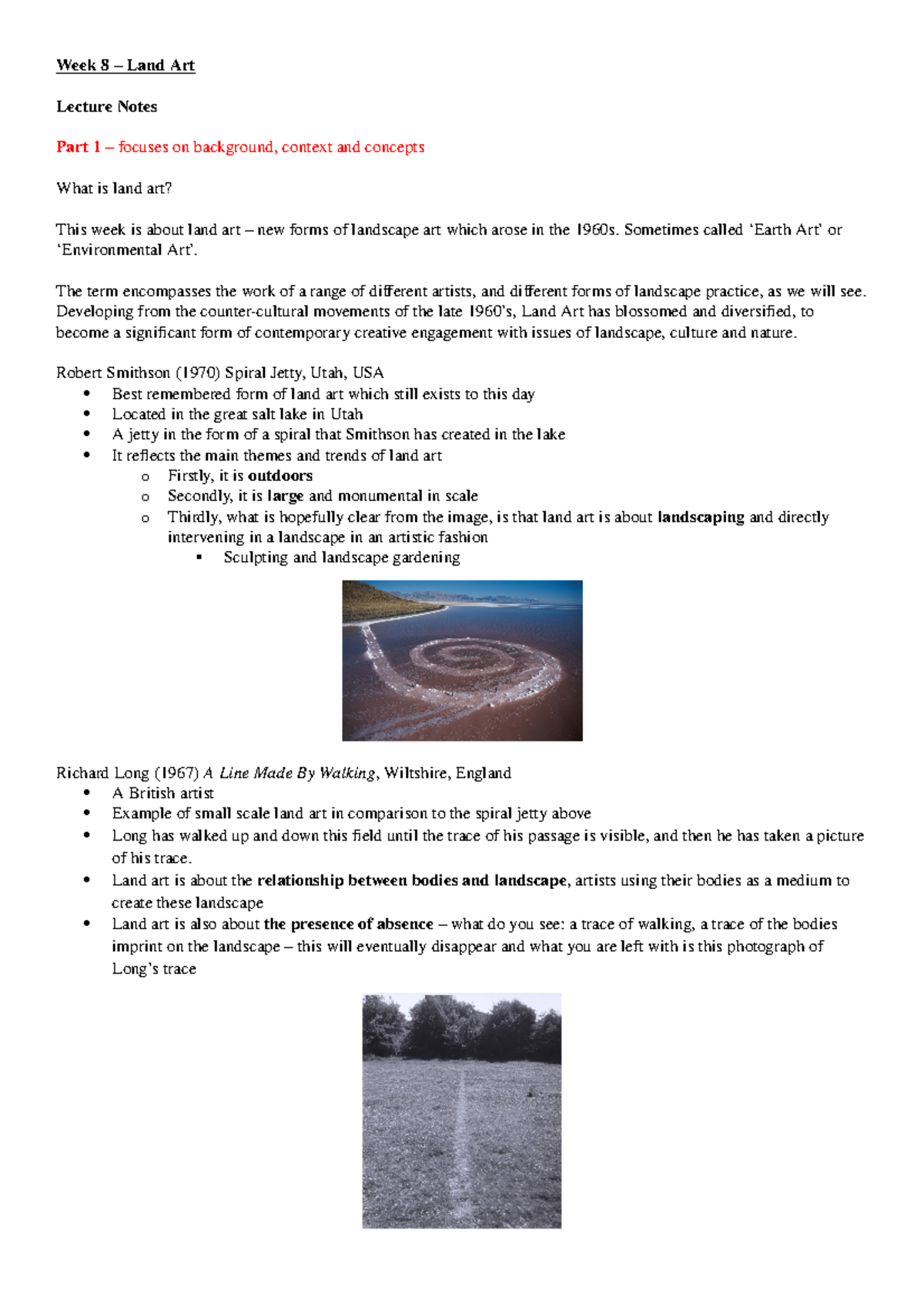 Week 8 - land art notes - Week 8 – Land Art Lecture Notes Part 1 ...