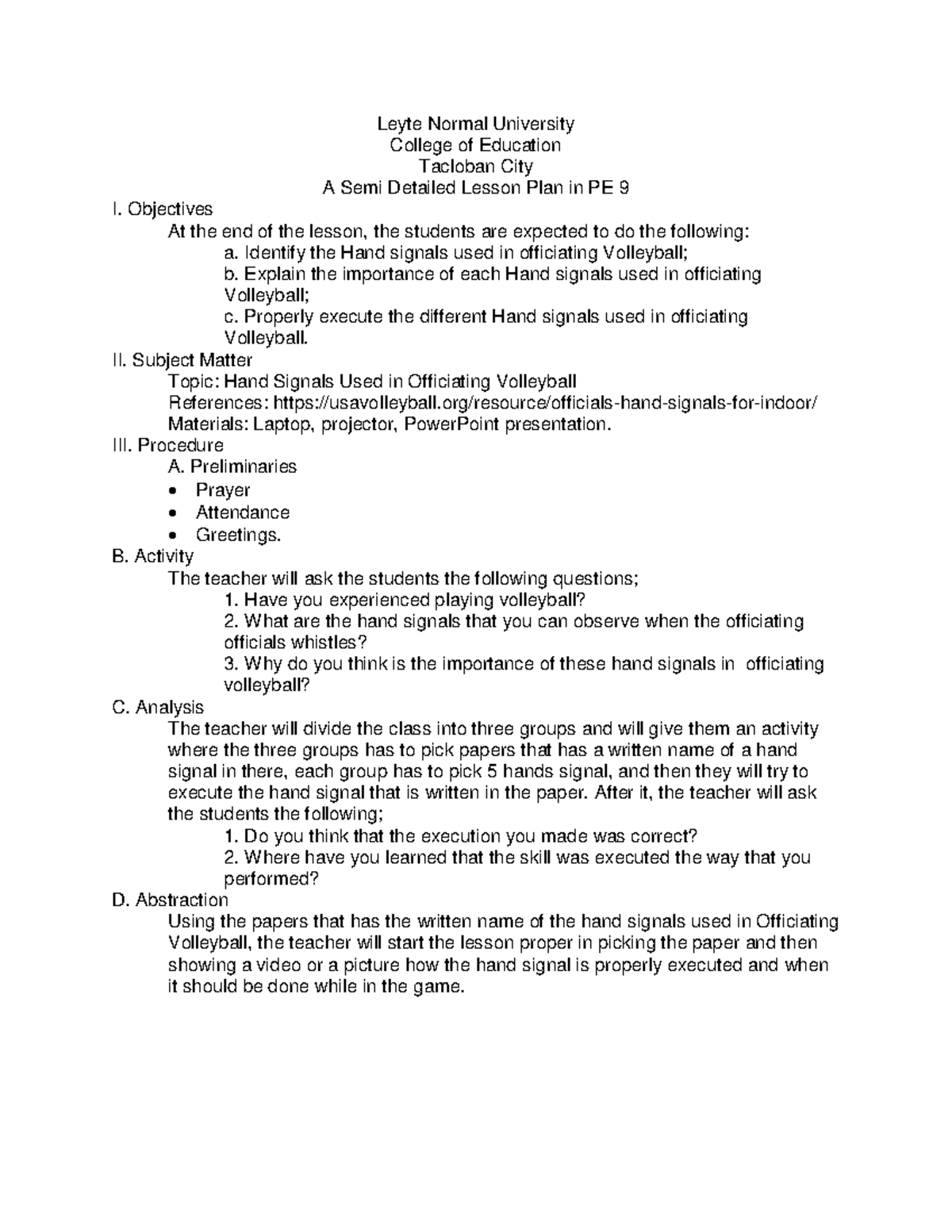 Lesson Plans 2 - Leyte Normal University College of Education Tacloban ...