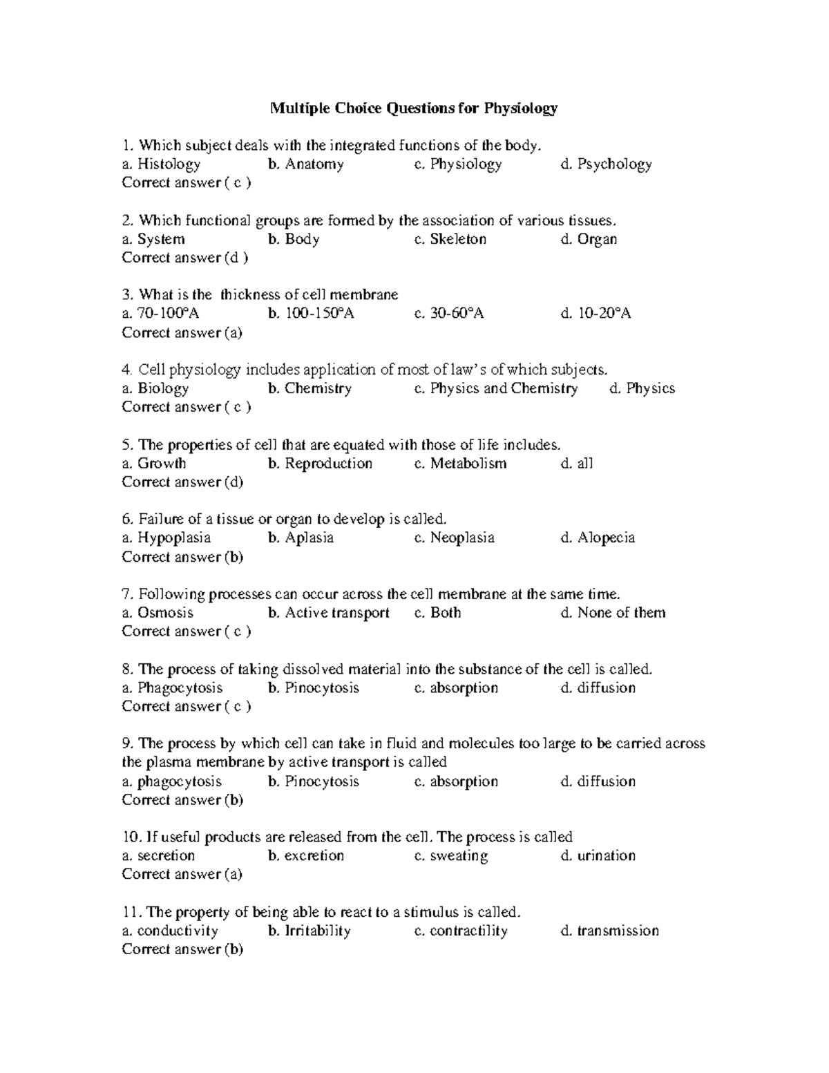 MCQ - mcq in medical physiology - Multiple Choice Questions for ...