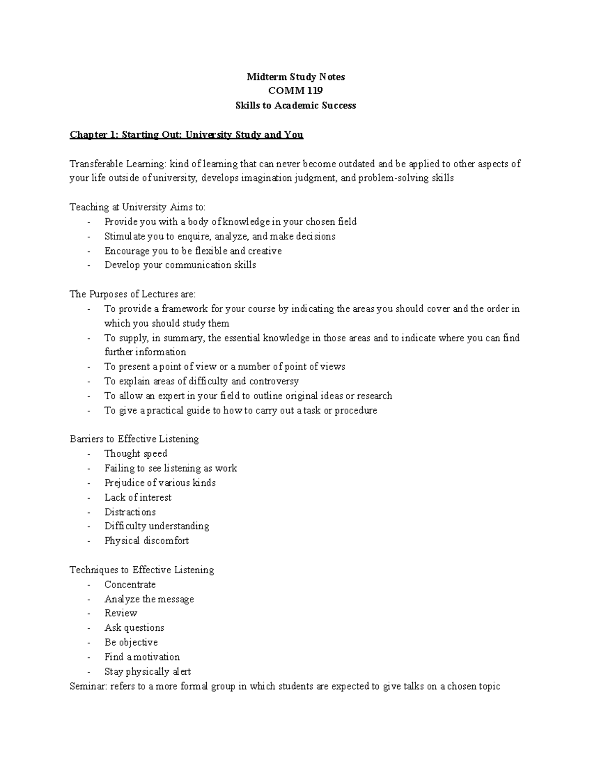 COMM 119 Study Notes - Midterm Study Notes COMM 119 Skills to Academic ...