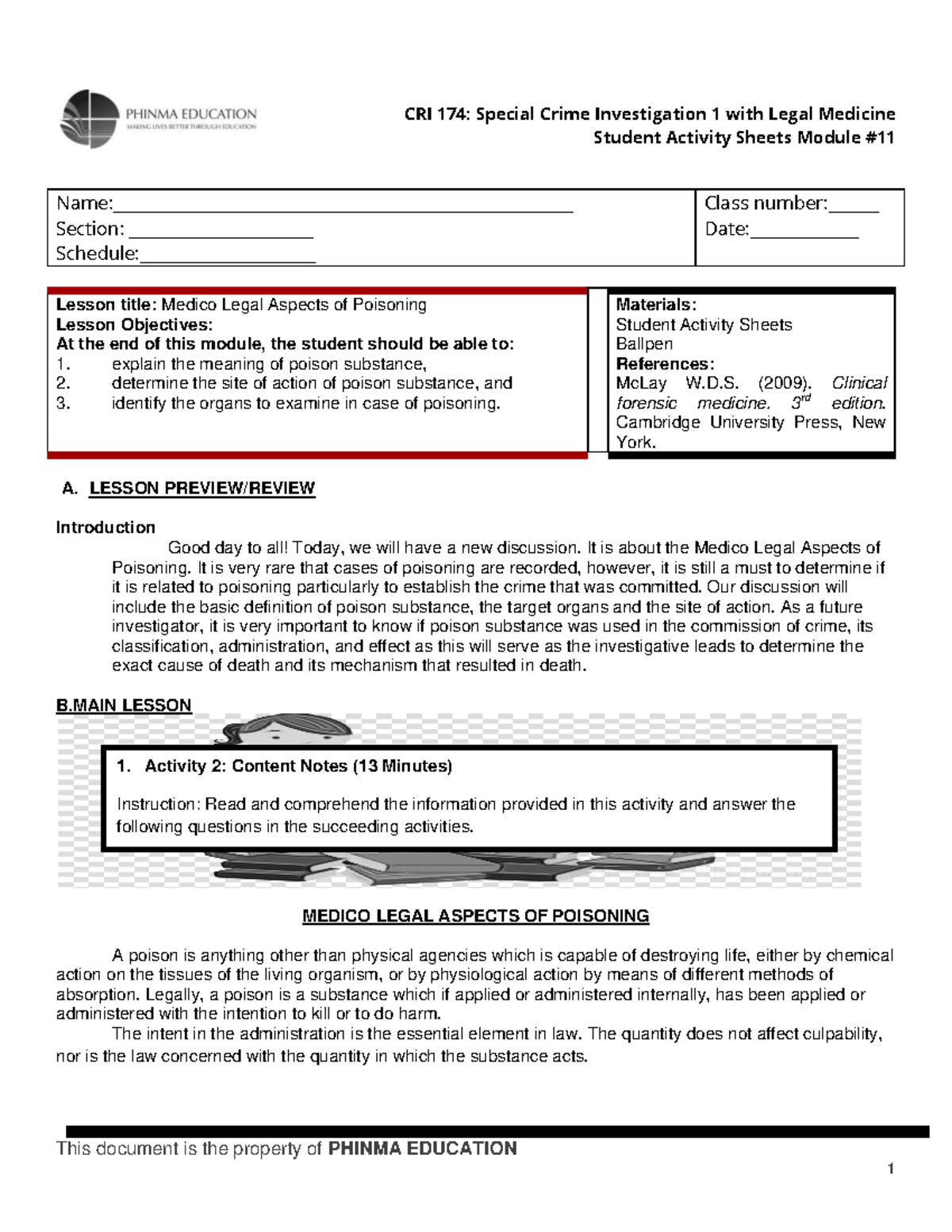 SAS 11 CRI 174s - Student Activity Sheets Module #1 1 - Studocu