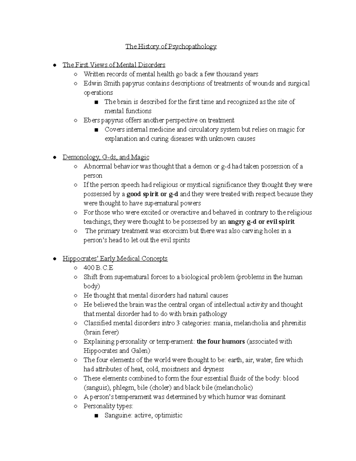 Chapter 2-PSYC 337 - The History of Psychopathology The First Views of ...