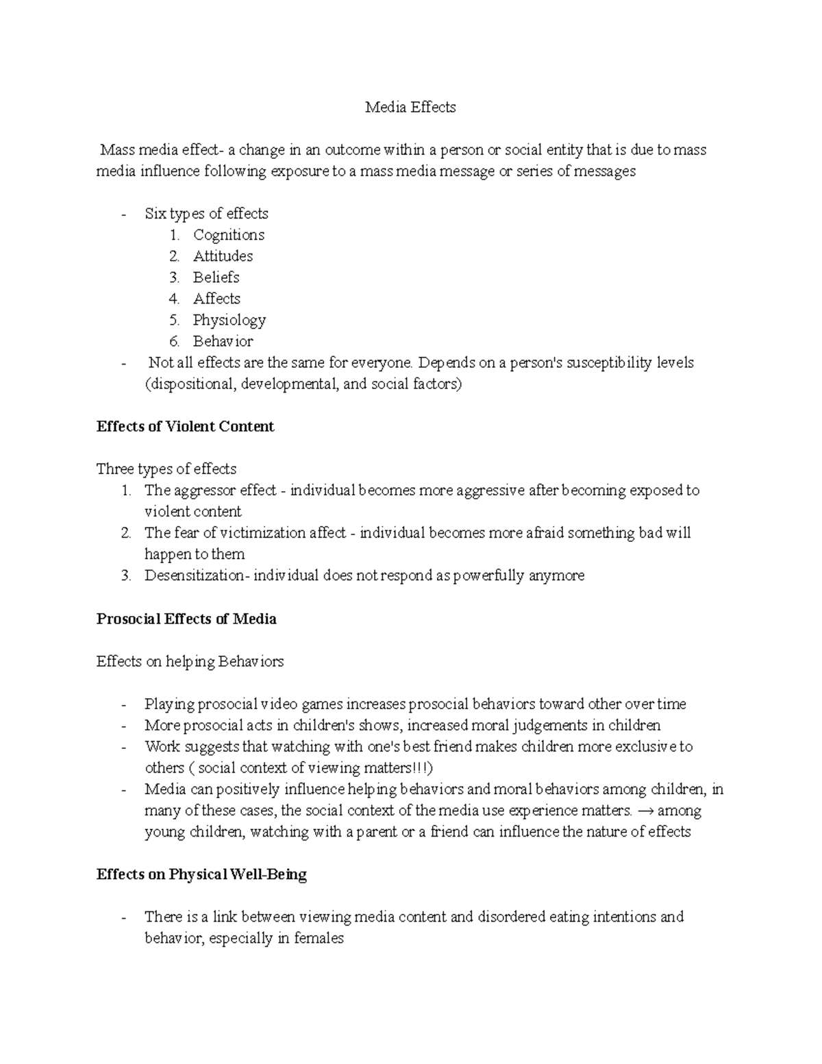 Cmn 10 - 8 - cmn 10 ss1 - Media Effects Mass media effect- a change in ...