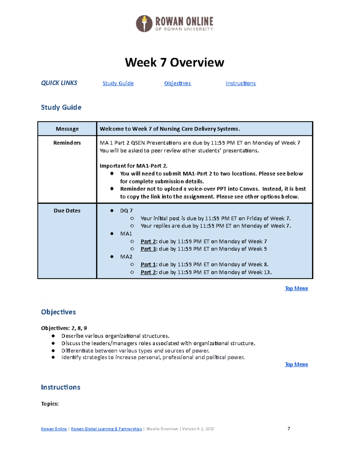 NURS03403 - Week 7 Overview - V2.0 - OL-15 - Week 7 Overview QUICK ...