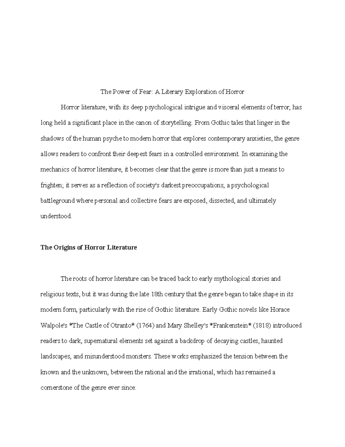 The Power of Fear A Literary Exploration of Horror - From Gothic tales ...