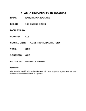 Buganda agreement 1900 - QUESTION 32. The 1900 Buganda agreement was ...