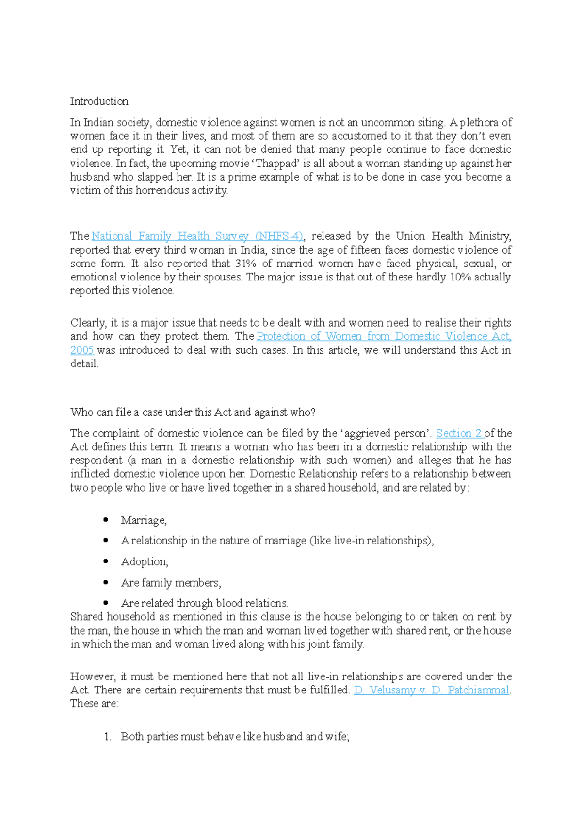 Domestic violence act - Introduction In Indian society, domestic ...