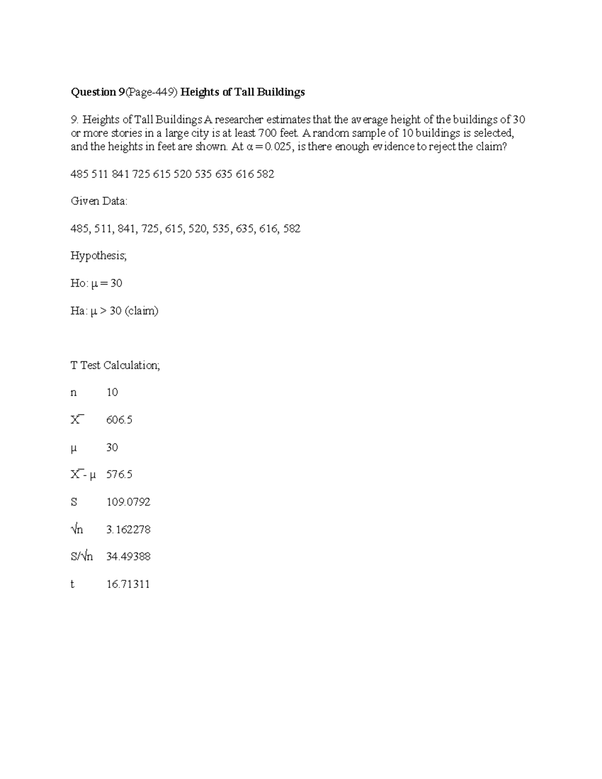 Regression Analysis Assignment - Question 9(Page-449) Heights of Tall Buildings 9. Heights of ...