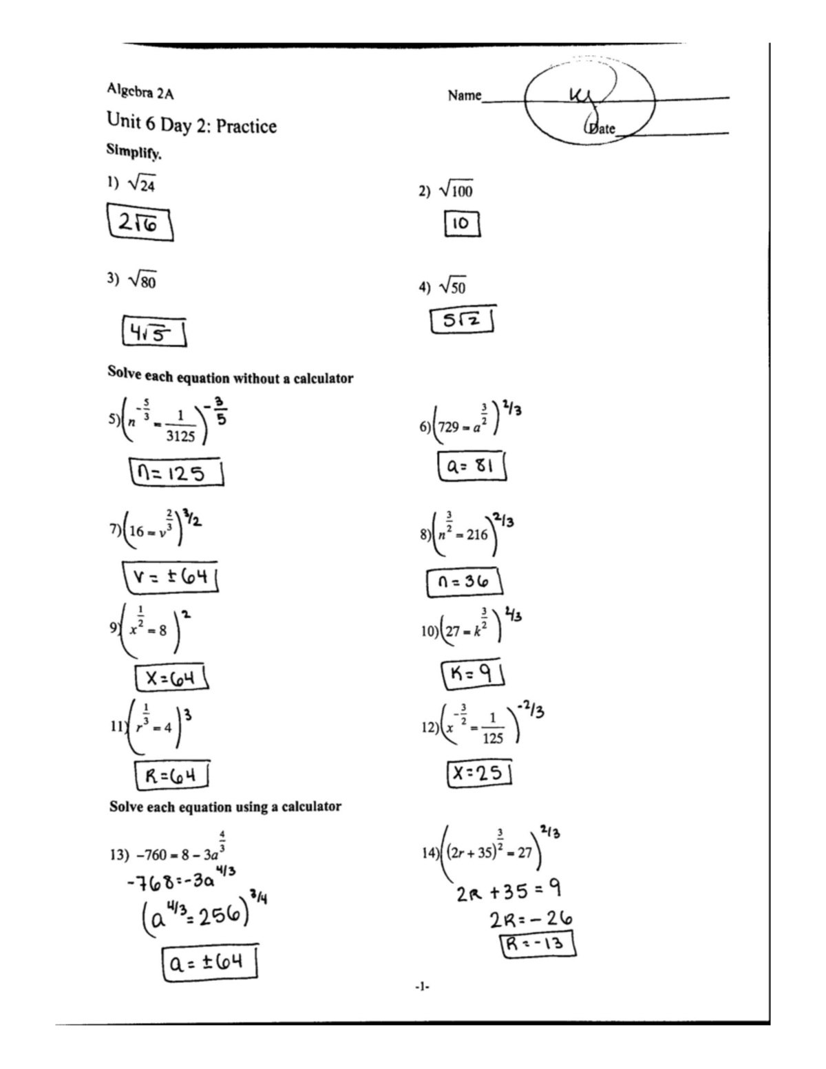 Day2 Practice Key - Math - Studocu