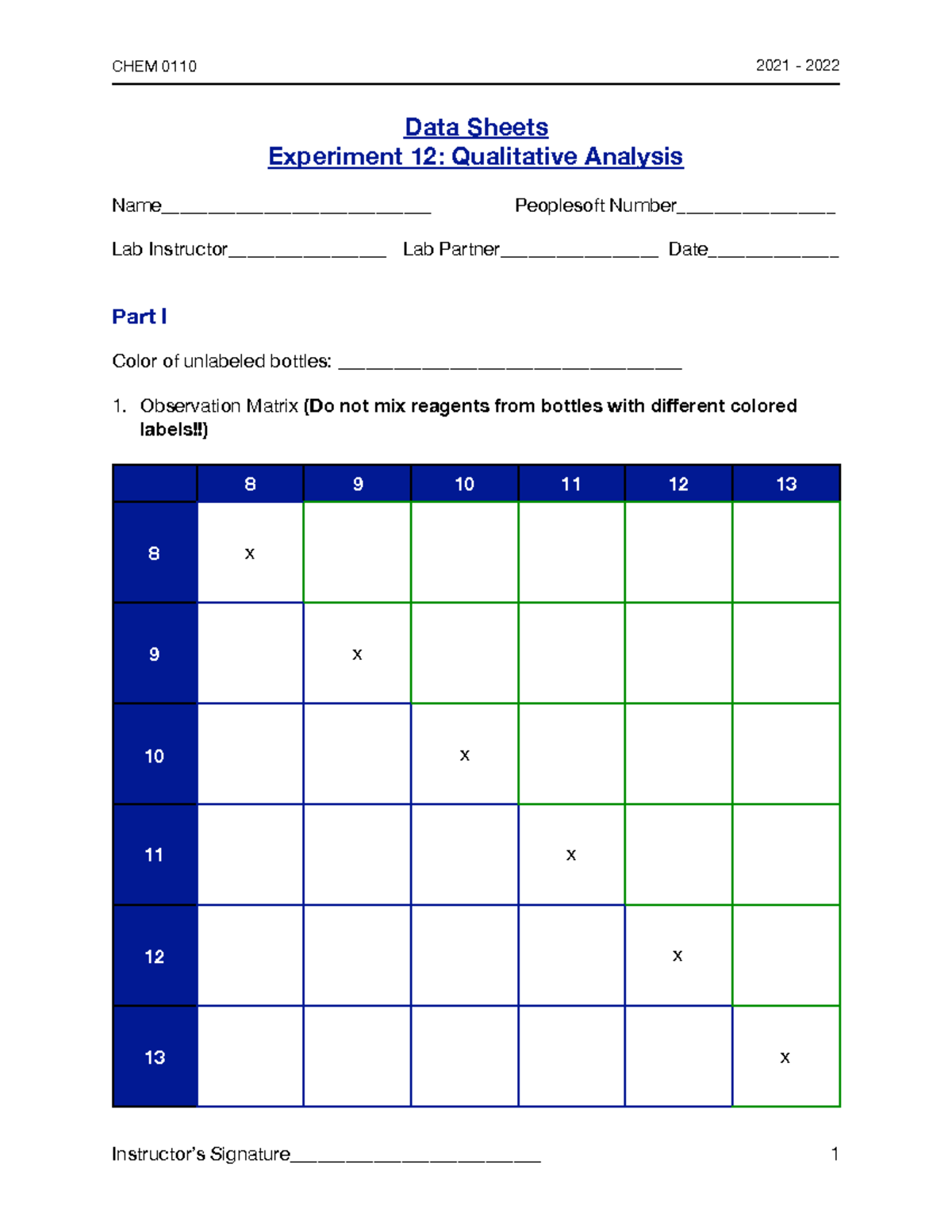 C0110 expt12 datasheets - CHEM 0110 2021 - 2022 Data Sheets Experiment ...