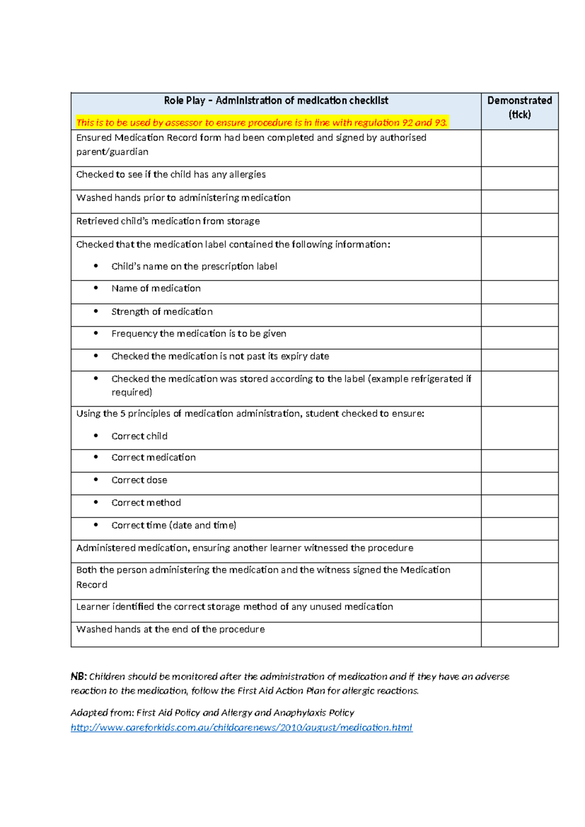 4. Chcece 031 Student Assessment Template- Role Play – Administration ...