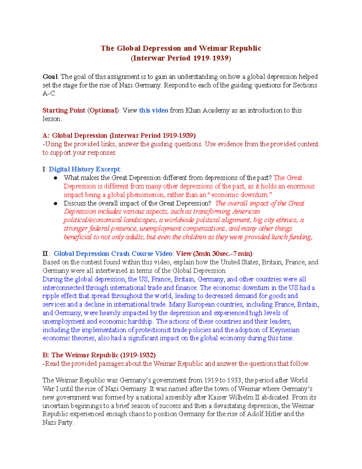 Global Depression and Weimar Republic (Germany) - The Global Depression ...