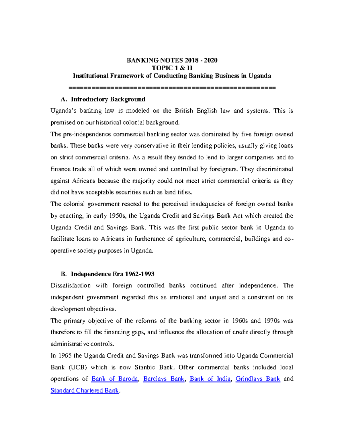 Banking LAW Notes LLB IV - BANKING NOTES 2018 - 2020 TOPIC 1 & II ...